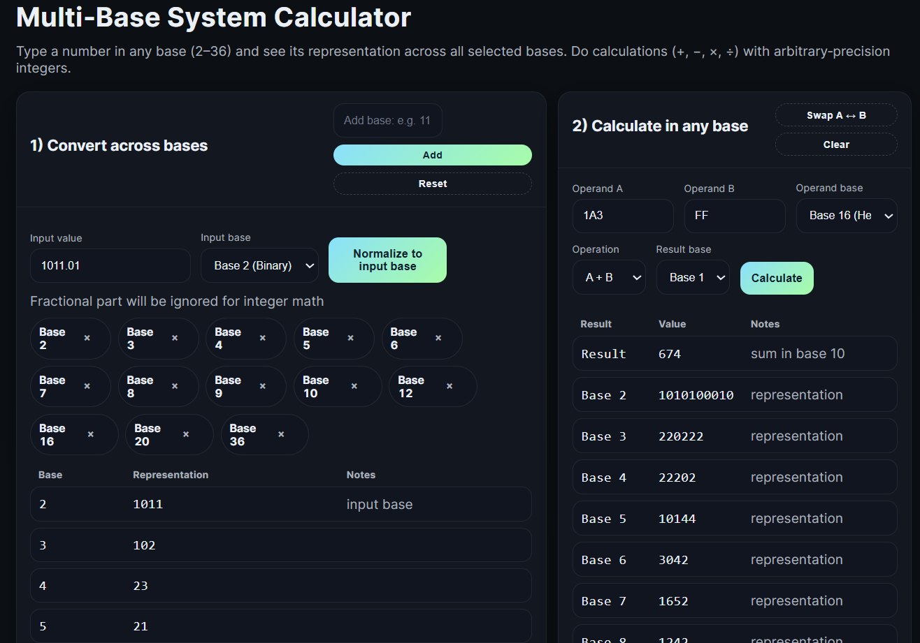 Multi‑Base System Calculator - Azucation (3E Learning)